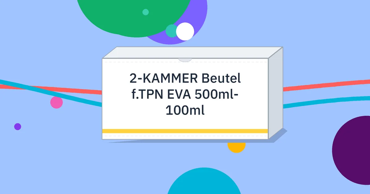 Symbolbild: Packung mit der Aufschrift 2-KAMMER Beutel f.TPN EVA 500ml-100ml (PZN 16576512) – Verfügbarkeit und Bezug in Apotheken in Frankfurt am Main