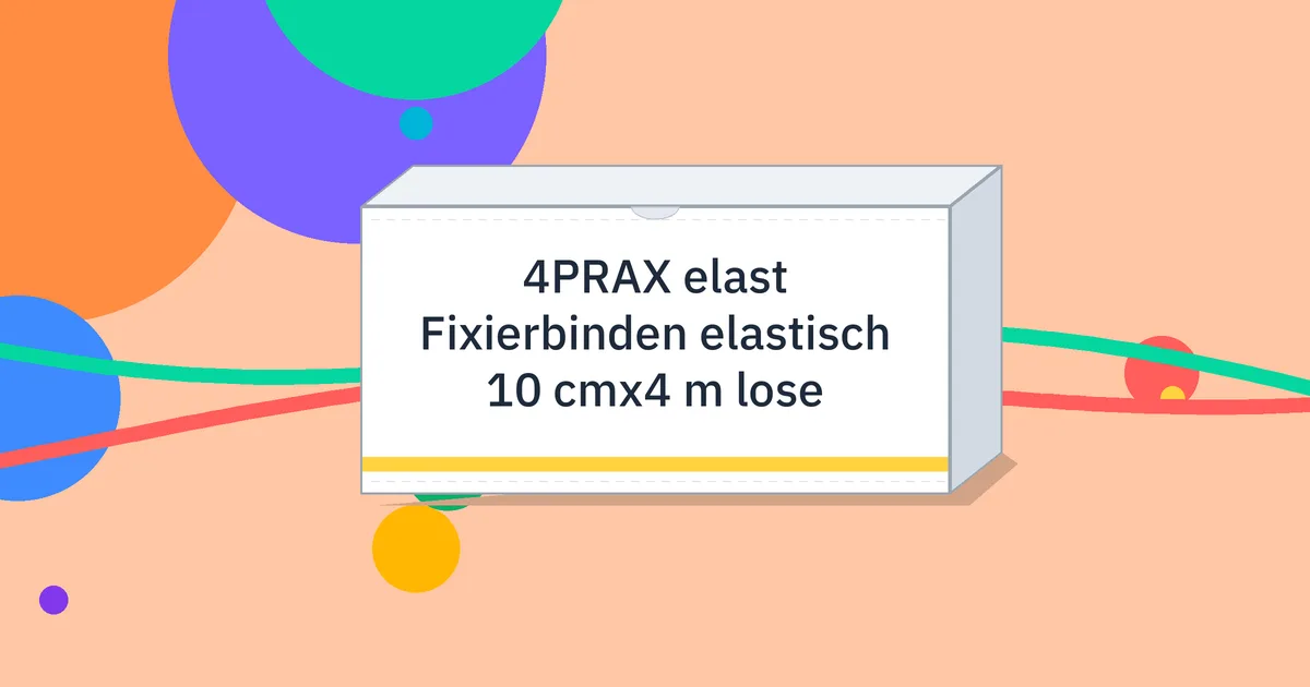 Symbolbild: Packung mit der Aufschrift 4PRAX elast Fixierbinden elastisch 10 cmx4 m lose (PZN 20230110) – Verfügbarkeit und Bezug in Apotheken in Frankfurt am Main