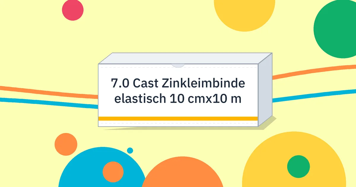 Symbolbild: Packung mit der Aufschrift 7.0 Cast Zinkleimbinde elastisch 10 cmx10 m (PZN 05526557) – Verfügbarkeit und Bezug in Apotheken in Frankfurt am Main
