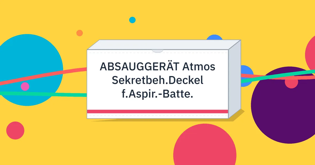 Symbolbild: Packung mit der Aufschrift ABSAUGGERÄT Atmos Sekretbeh.Deckel f.Aspir.-Batte. (PZN 02326177) – Verfügbarkeit und Bezug in Apotheken in Frankfurt am Main