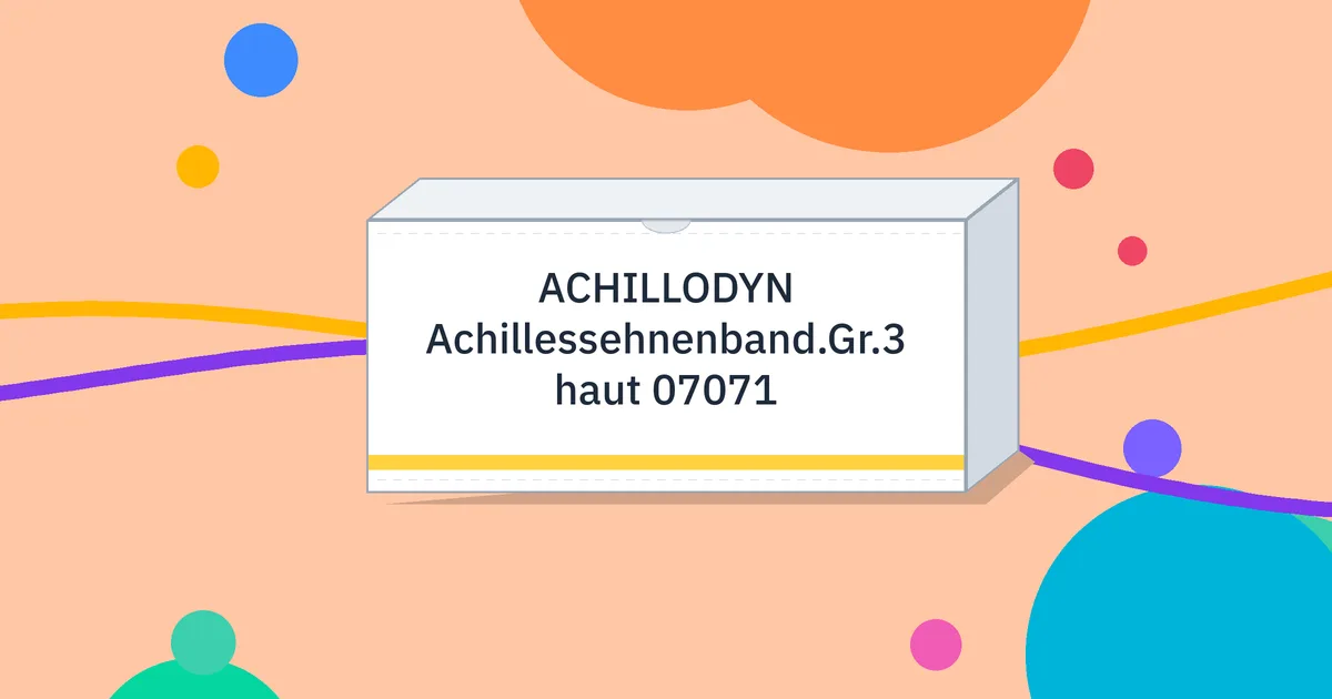 Symbolbild: Packung mit der Aufschrift ACHILLODYN Achillessehnenband.Gr.3 haut 07071 (PZN 00578704) – Verfügbarkeit und Bezug in Apotheken in Frankfurt am Main