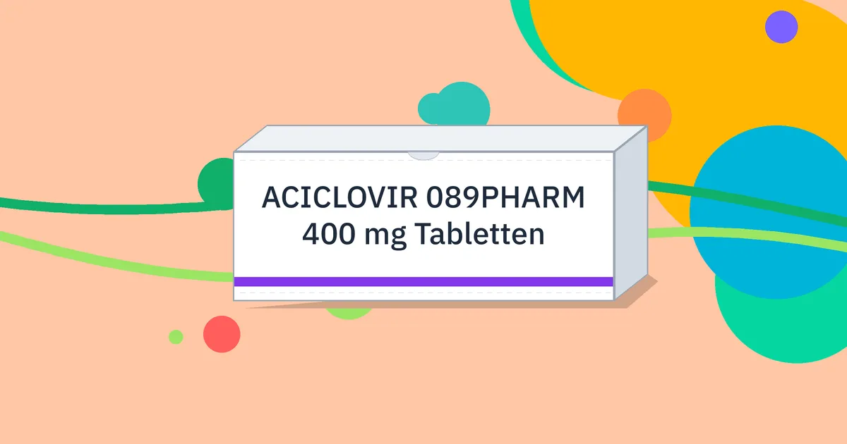 Symbolbild: Packung mit der Aufschrift ACICLOVIR 089PHARM 400 mg Tabletten (PZN 19397632) – Verfügbarkeit und Bezug in Apotheken in Frankfurt am Main