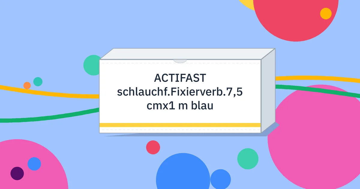 Symbolbild: Packung mit der Aufschrift ACTIFAST schlauchf.Fixierverb.7,5 cmx1 m blau (PZN 19151500) – Verfügbarkeit und Bezug in Apotheken in Frankfurt am Main