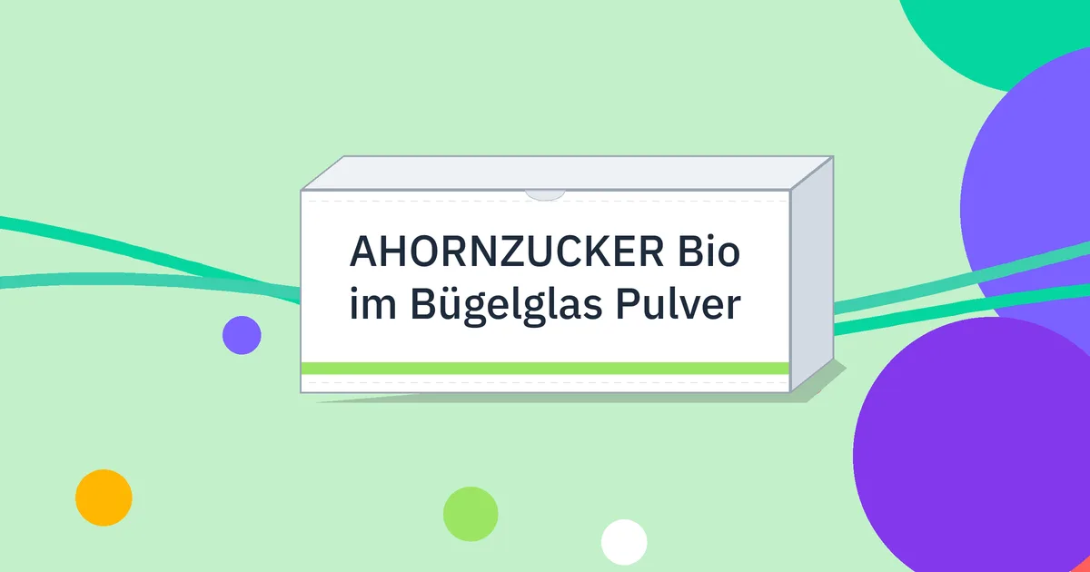 Symbolbild: Packung mit der Aufschrift AHORNZUCKER Bio im Bügelglas Pulver (PZN 11848408) – Verfügbarkeit und Bezug in Apotheken in Frankfurt am Main