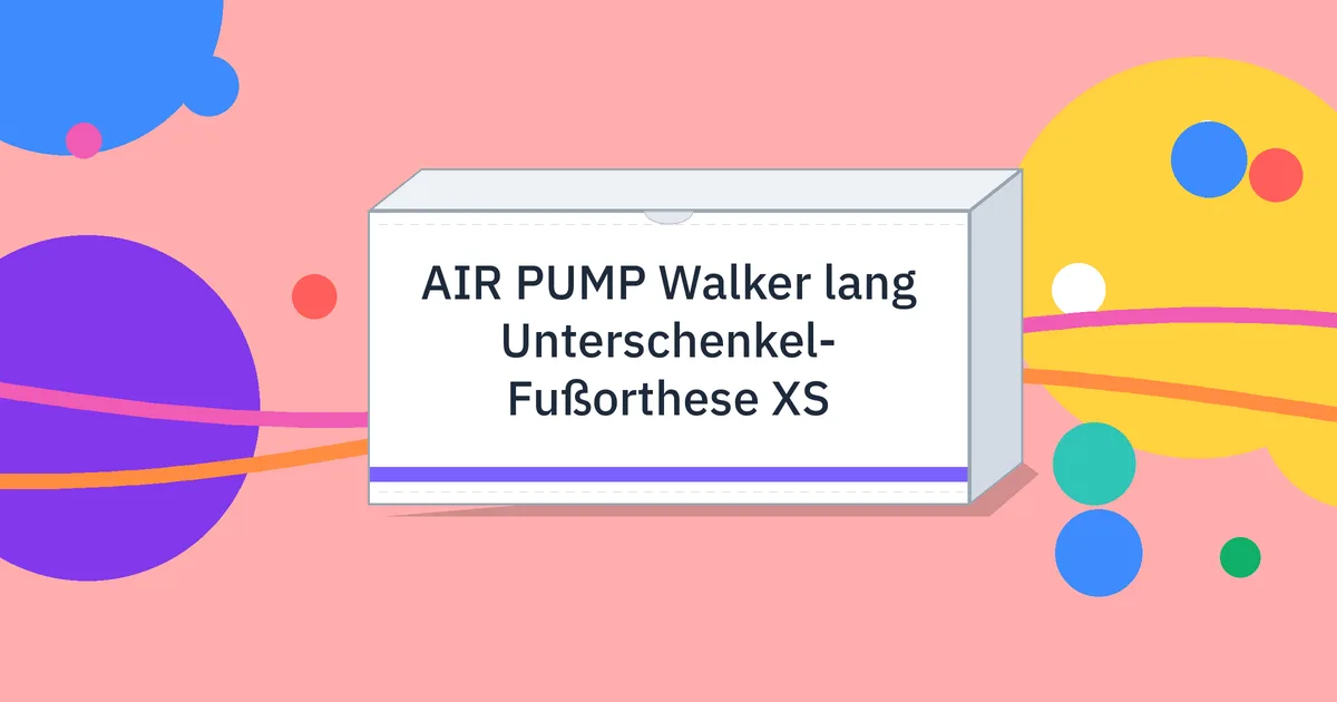 Symbolbild: Packung mit der Aufschrift AIR PUMP Walker lang Unterschenkel-Fußorthese XS (PZN 19108912) – Verfügbarkeit und Bezug in Apotheken in Frankfurt am Main