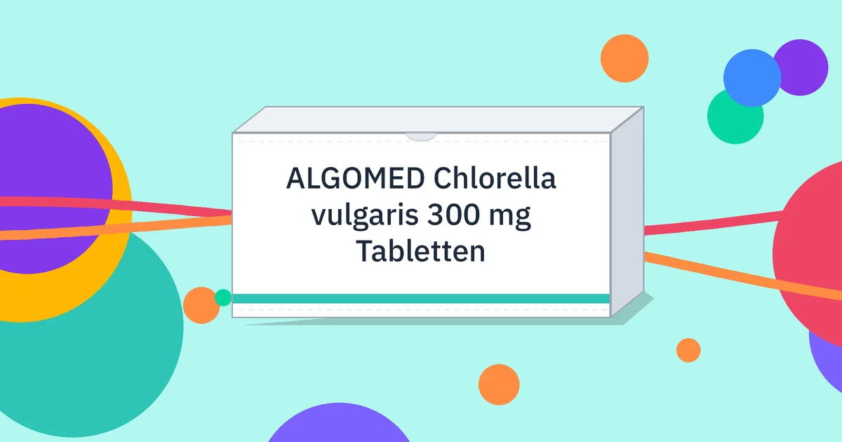 Symbolbild: Packung mit der Aufschrift ALGOMED Chlorella vulgaris 300 mg Tabletten (PZN 16888039) – Verfügbarkeit und Bezug in Apotheken in Frankfurt am Main