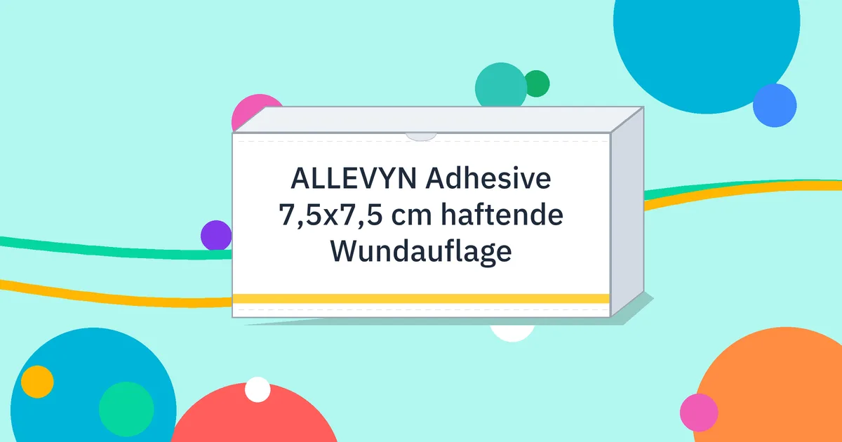 Symbolbild: Packung mit der Aufschrift ALLEVYN Adhesive 7,5x7,5 cm haftende Wundauflage (PZN 14329703) – Verfügbarkeit und Bezug in Apotheken in Frankfurt am Main