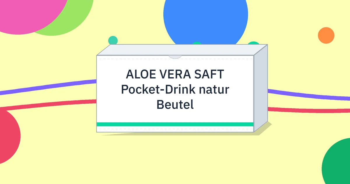 Symbolbild: Packung mit der Aufschrift ALOE VERA SAFT Pocket-Drink natur Beutel (PZN 11658872) – Verfügbarkeit und Bezug in Apotheken in Frankfurt am Main