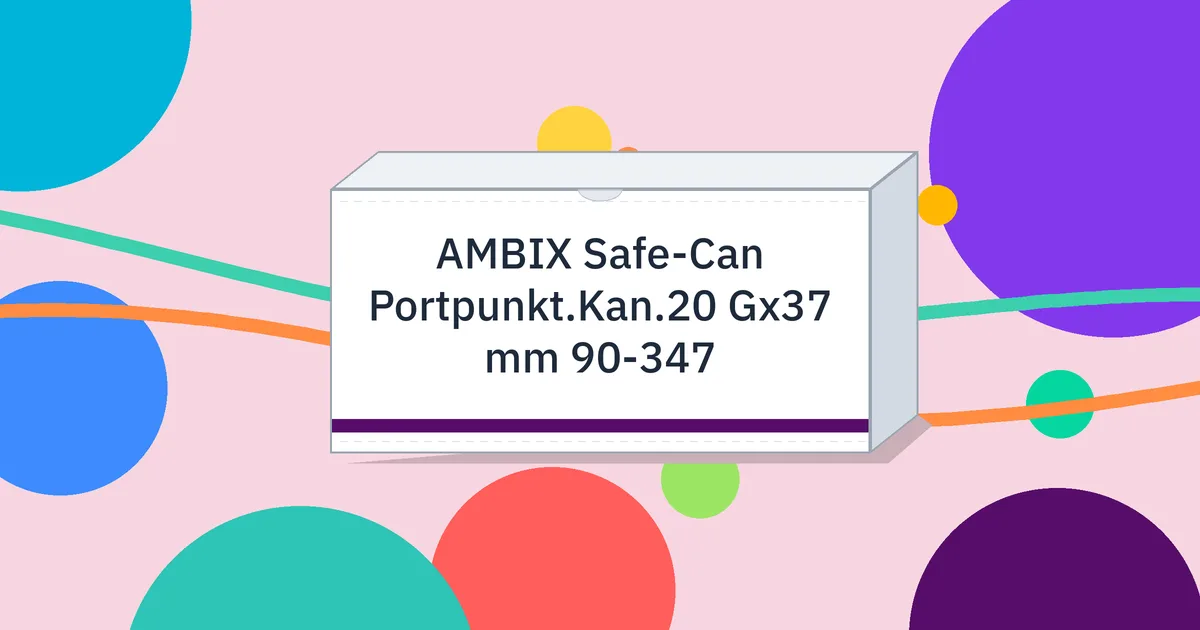 Symbolbild: Packung mit der Aufschrift AMBIX Safe-Can Portpunkt.Kan.20 Gx37 mm 90-347 (PZN 13968921) – Verfügbarkeit und Bezug in Apotheken in Frankfurt am Main