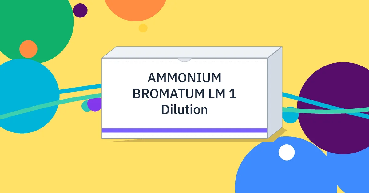 Symbolbild: Packung mit der Aufschrift AMMONIUM BROMATUM LM 1 Dilution (PZN 13320278) – Verfügbarkeit und Bezug in Apotheken in Frankfurt am Main
