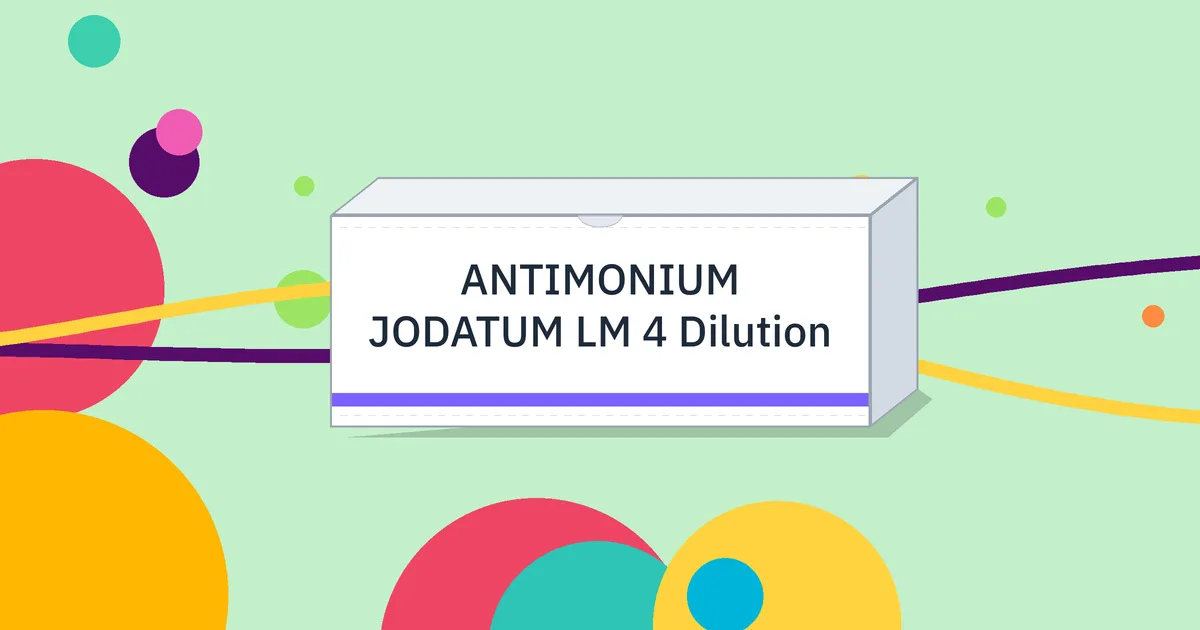 Symbolbild: Packung mit der Aufschrift ANTIMONIUM JODATUM LM 4 Dilution (PZN 12764122) – Verfügbarkeit und Bezug in Apotheken in Frankfurt am Main