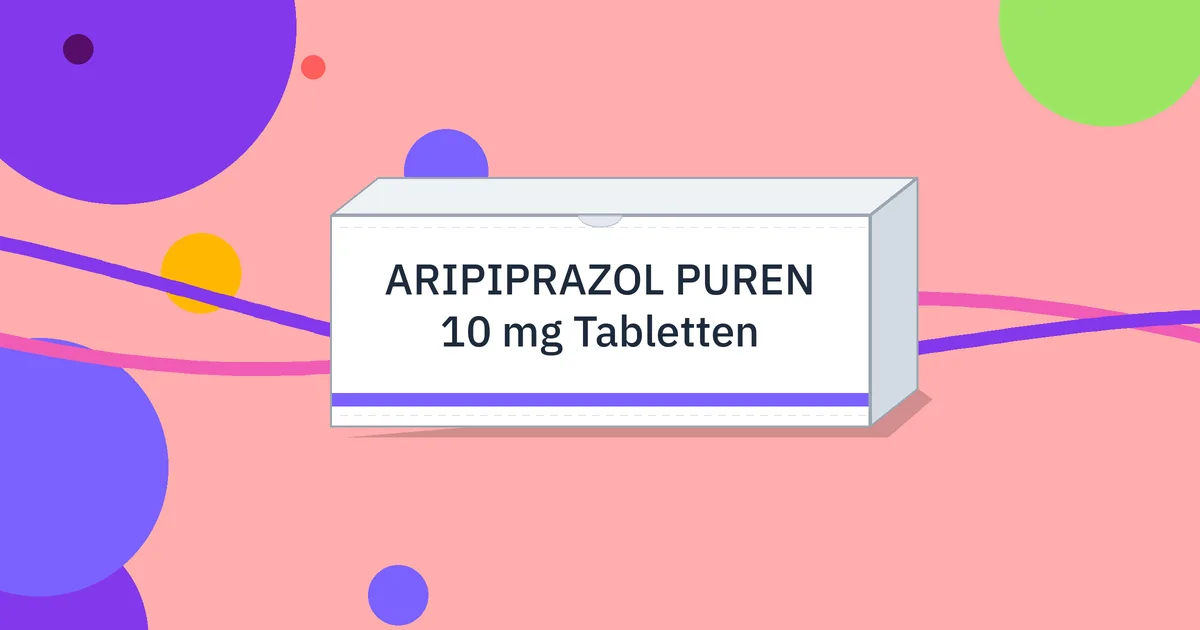 Symbolbild: Packung mit der Aufschrift ARIPIPRAZOL PUREN 10 mg Tabletten (PZN 12454002) – Verfügbarkeit und Bezug in Apotheken in Frankfurt am Main