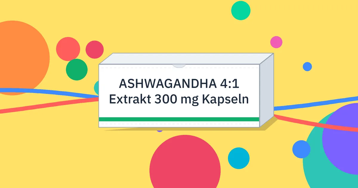 Symbolbild: Packung mit der Aufschrift ASHWAGANDHA 4:1 Extrakt 300 mg Kapseln (PZN 10115543) – Verfügbarkeit und Bezug in Apotheken in Frankfurt am Main