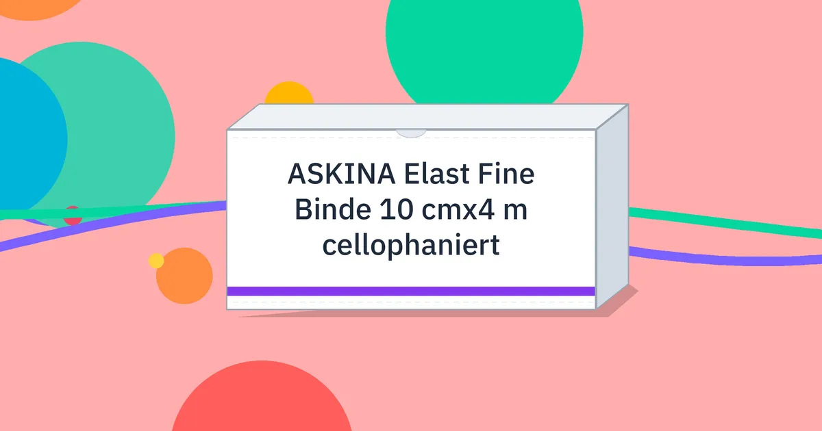 Symbolbild: Packung mit der Aufschrift ASKINA Elast Fine Binde 10 cmx4 m cellophaniert (PZN 00883548) – Verfügbarkeit und Bezug in Apotheken in Frankfurt am Main