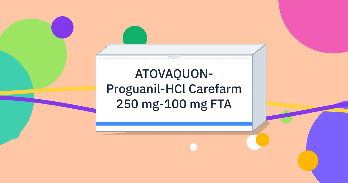 Symbolbild: Packung mit der Aufschrift ATOVAQUON-Proguanil-HCl Carefarm 250 mg-100 mg FTA (PZN 19381973) – Verfügbarkeit und Bezug in Apotheken in Frankfurt am Main