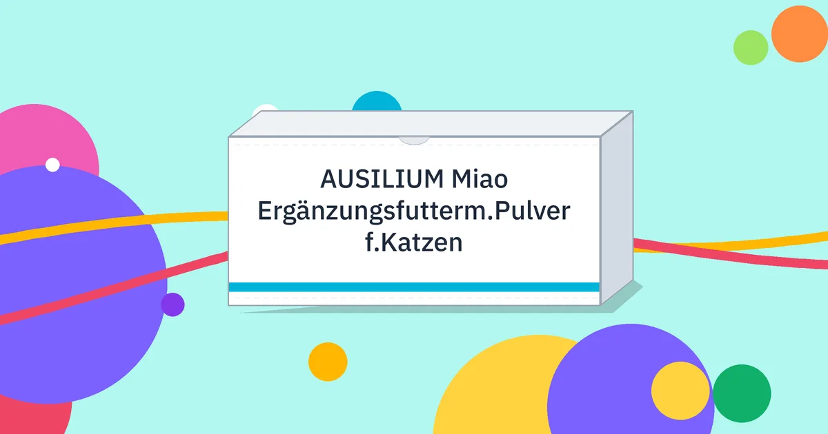 Symbolbild: Packung mit der Aufschrift AUSILIUM Miao Ergänzungsfutterm.Pulver f.Katzen (PZN 19454784) – Verfügbarkeit und Bezug in Apotheken in Frankfurt am Main