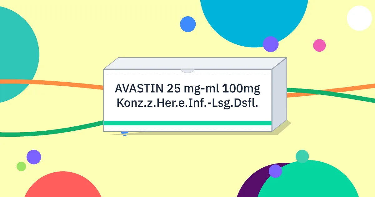 Symbolbild: Packung mit der Aufschrift AVASTIN 25 mg-ml 100mg Konz.z.Her.e.Inf.-Lsg.Dsfl. (PZN 19777079) – Verfügbarkeit und Bezug in Apotheken in Frankfurt am Main