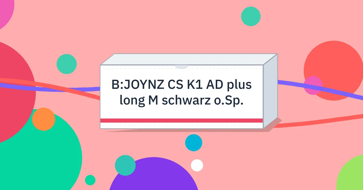 Symbolbild: Packung mit der Aufschrift B:JOYNZ CS K1 AD plus long M schwarz o.Sp. (PZN 20524969) – Verfügbarkeit und Bezug in Apotheken in Frankfurt am Main