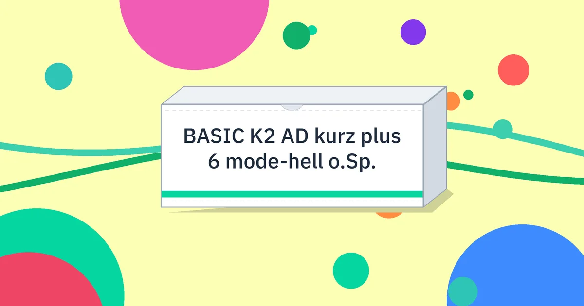 Symbolbild: Packung mit der Aufschrift BASIC K2 AD kurz plus 6 mode-hell o.Sp. (PZN 20265841) – Verfügbarkeit und Bezug in Apotheken in Frankfurt am Main