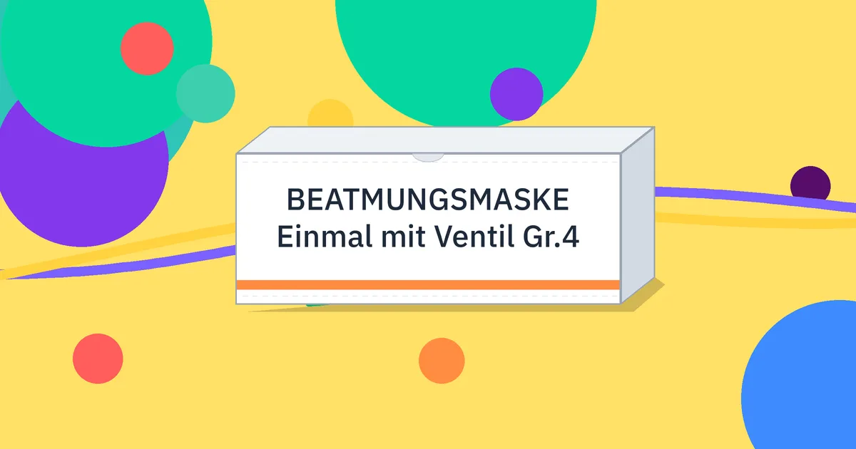 Symbolbild: Packung mit der Aufschrift BEATMUNGSMASKE Einmal mit Ventil Gr.4 (PZN 06973063) – Verfügbarkeit und Bezug in Apotheken in Frankfurt am Main