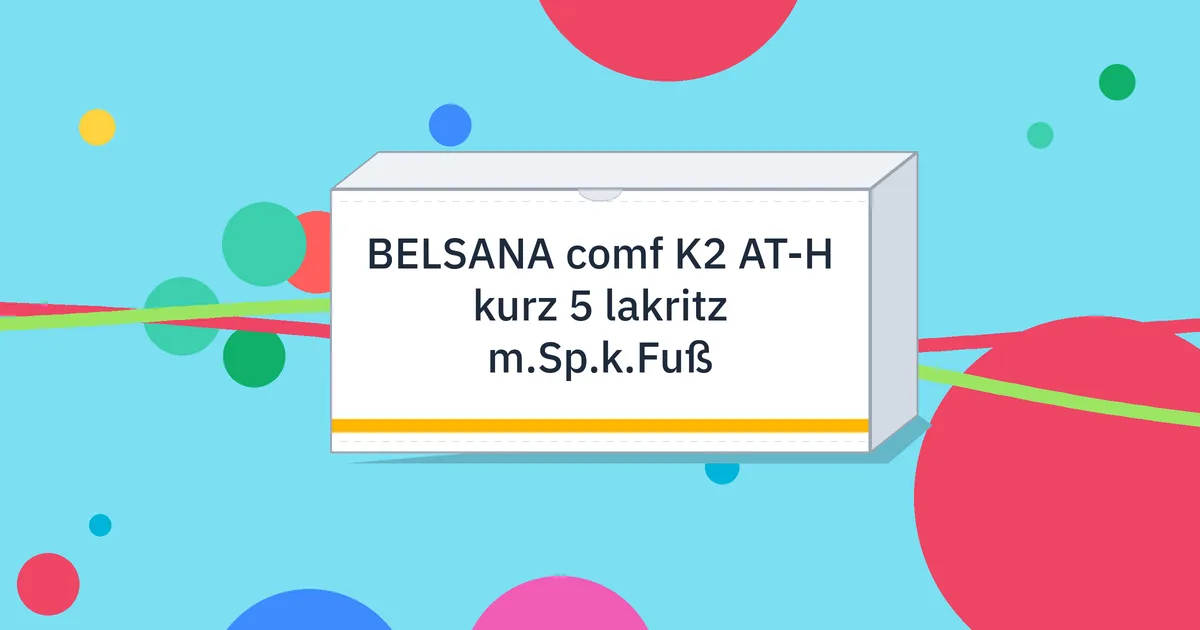 Symbolbild: Packung mit der Aufschrift BELSANA comf K2 AT-H kurz 5 lakritz m.Sp.k.Fuß (PZN 12331050) – Verfügbarkeit und Bezug in Apotheken in Frankfurt am Main
