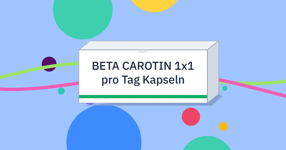Symbolbild: Packung mit der Aufschrift BETA CAROTIN 1x1 pro Tag Kapseln (PZN 06995047) – Verfügbarkeit und Bezug in Apotheken in Frankfurt am Main