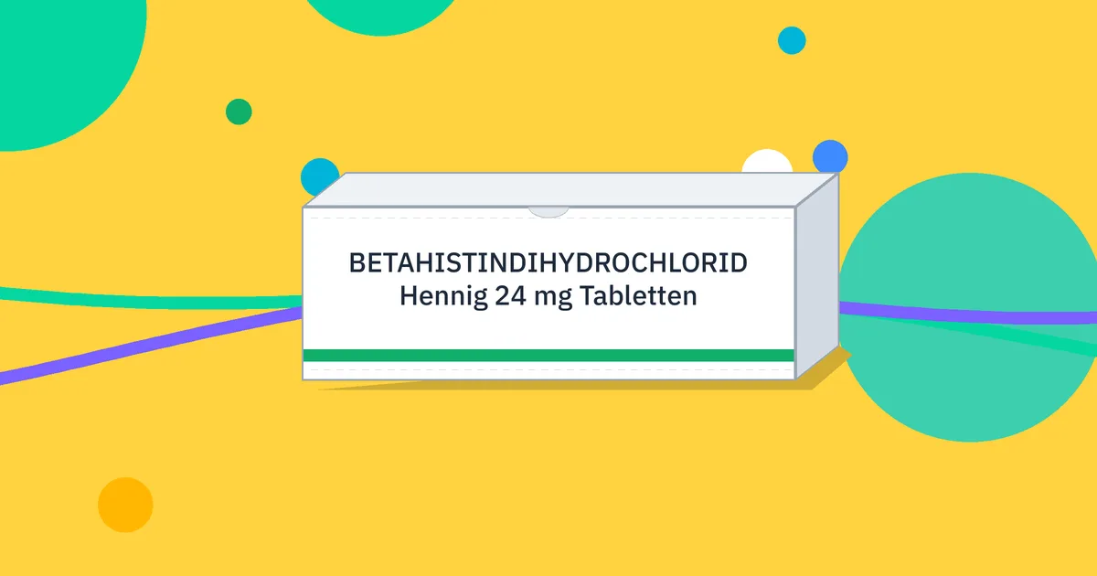 Symbolbild: Packung mit der Aufschrift BETAHISTINDIHYDROCHLORID Hennig 24 mg Tabletten (PZN 15415830) – Verfügbarkeit und Bezug in Apotheken in Frankfurt am Main