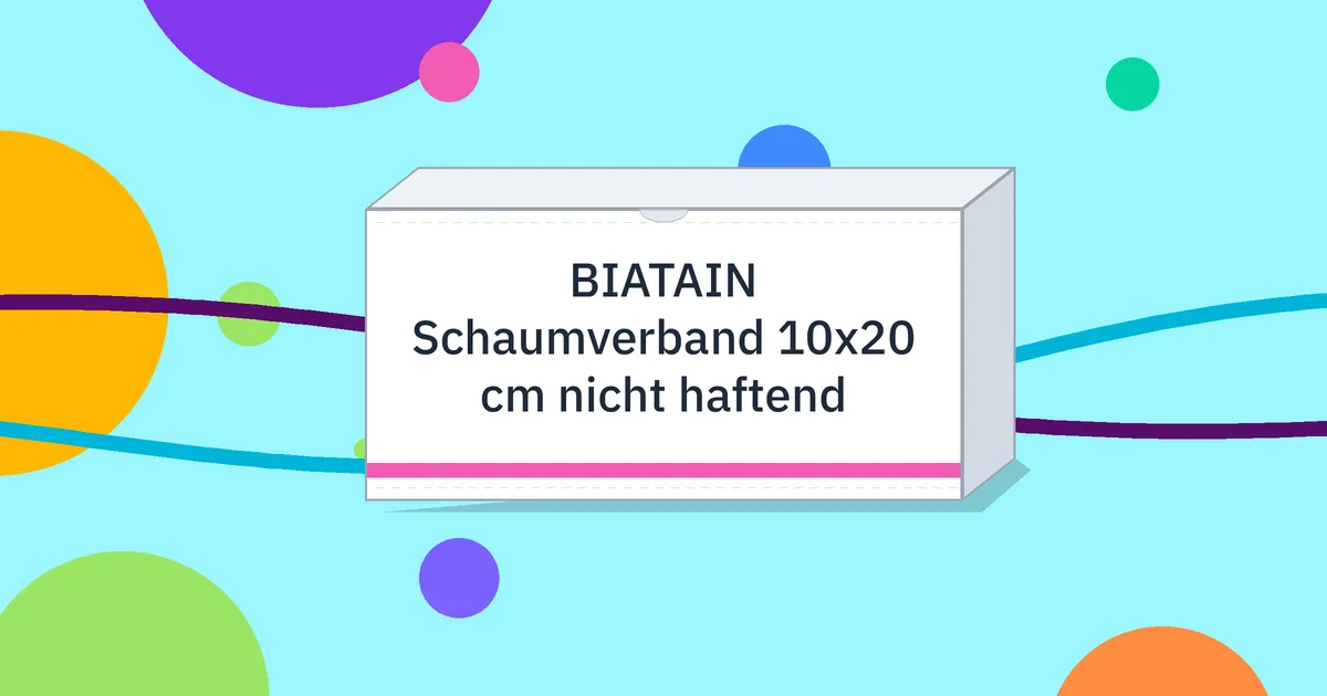 Symbolbild: Packung mit der Aufschrift BIATAIN Schaumverband 10x20 cm nicht haftend (PZN 18736500) – Verfügbarkeit und Bezug in Apotheken in Frankfurt am Main