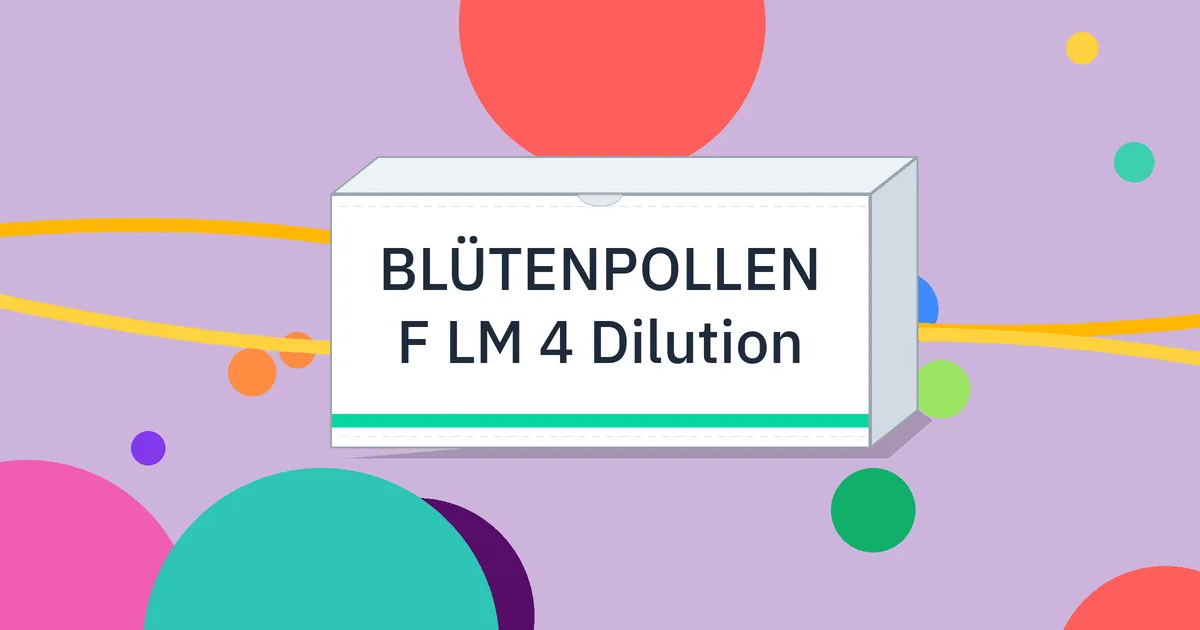 Symbolbild: Packung mit der Aufschrift BLÜTENPOLLEN F LM 4 Dilution (PZN 13389293) – Verfügbarkeit und Bezug in Apotheken in Frankfurt am Main