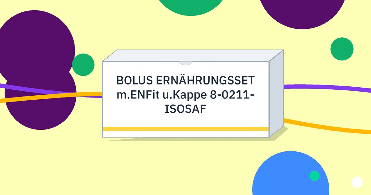 Symbolbild: Packung mit der Aufschrift BOLUS ERNÄHRUNGSSET m.ENFit u.Kappe 8-0211-ISOSAF (PZN 14347380) – Verfügbarkeit und Bezug in Apotheken in Frankfurt am Main