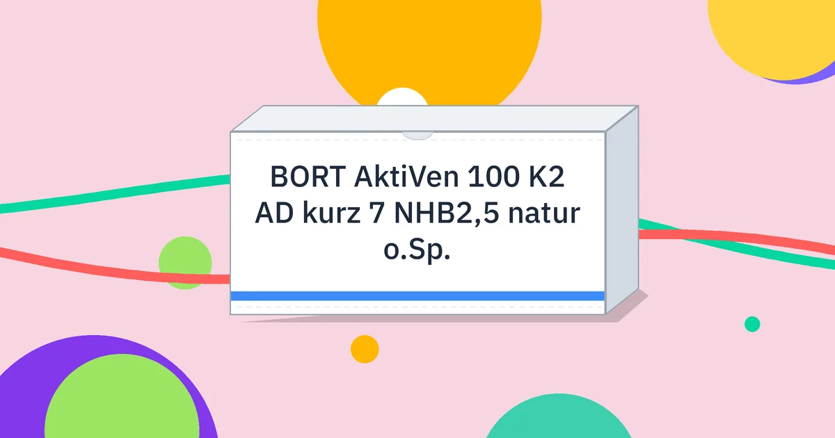 Symbolbild: Packung mit der Aufschrift BORT AktiVen 100 K2 AD kurz 7 NHB2,5 natur o.Sp. (PZN 17498702) – Verfügbarkeit und Bezug in Apotheken in Frankfurt am Main