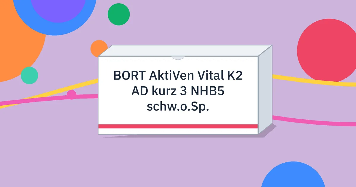 Symbolbild: Packung mit der Aufschrift BORT AktiVen Vital K2 AD kurz 3 NHB5 schw.o.Sp. (PZN 17493188) – Verfügbarkeit und Bezug in Apotheken in Frankfurt am Main