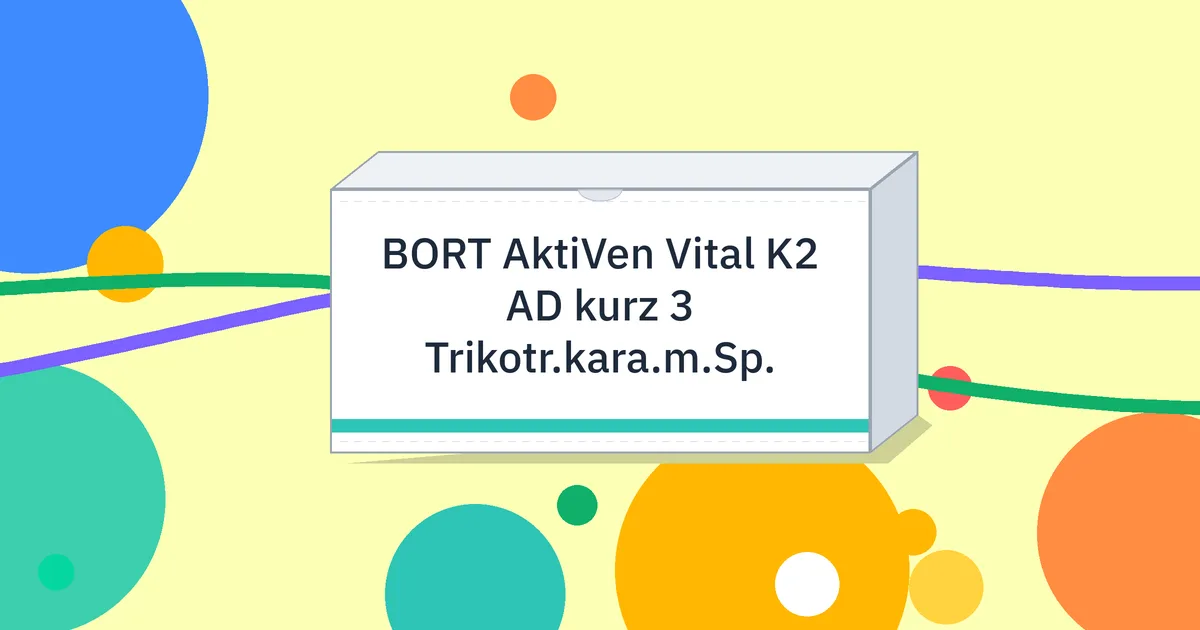 Symbolbild: Packung mit der Aufschrift BORT AktiVen Vital K2 AD kurz 3 Trikotr.kara.m.Sp. (PZN 12549501) – Verfügbarkeit und Bezug in Apotheken in Frankfurt am Main