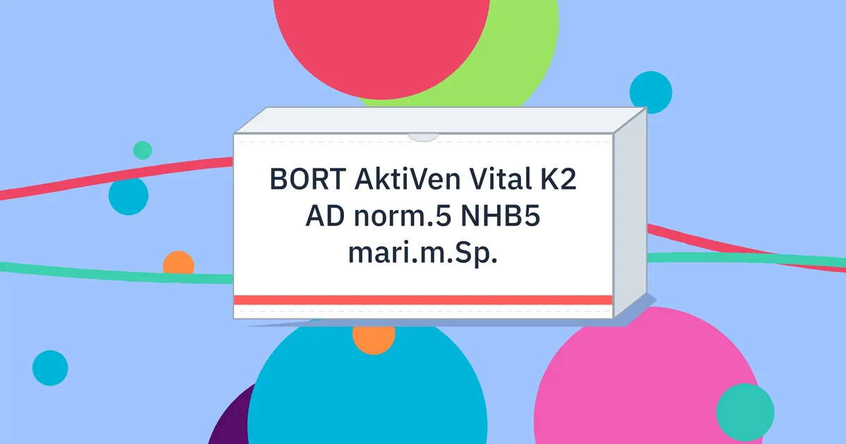 Symbolbild: Packung mit der Aufschrift BORT AktiVen Vital K2 AD norm.5 NHB5 mari.m.Sp. (PZN 17494667) – Verfügbarkeit und Bezug in Apotheken in Frankfurt am Main