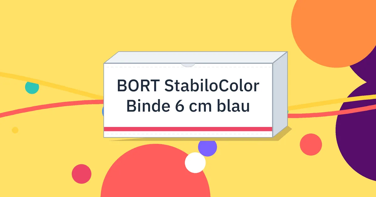 Symbolbild: Packung mit der Aufschrift BORT StabiloColor Binde 6 cm blau (PZN 08830965) – Verfügbarkeit und Bezug in Apotheken in Frankfurt am Main