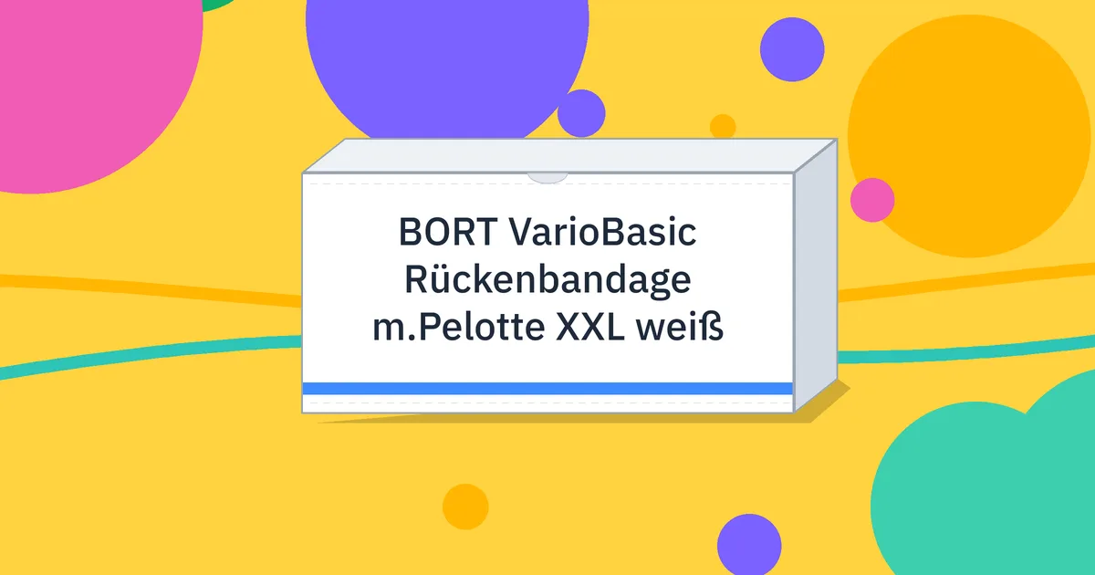 Symbolbild: Packung mit der Aufschrift BORT VarioBasic Rückenbandage m.Pelotte XXL weiß (PZN 19110777) – Verfügbarkeit und Bezug in Apotheken in Frankfurt am Main