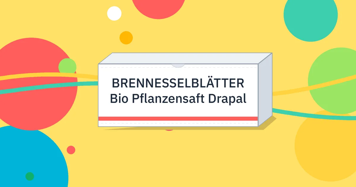 Symbolbild: Packung mit der Aufschrift BRENNESSELBLÄTTER Bio Pflanzensaft Drapal (PZN 09669354) – Verfügbarkeit und Bezug in Apotheken in Frankfurt am Main