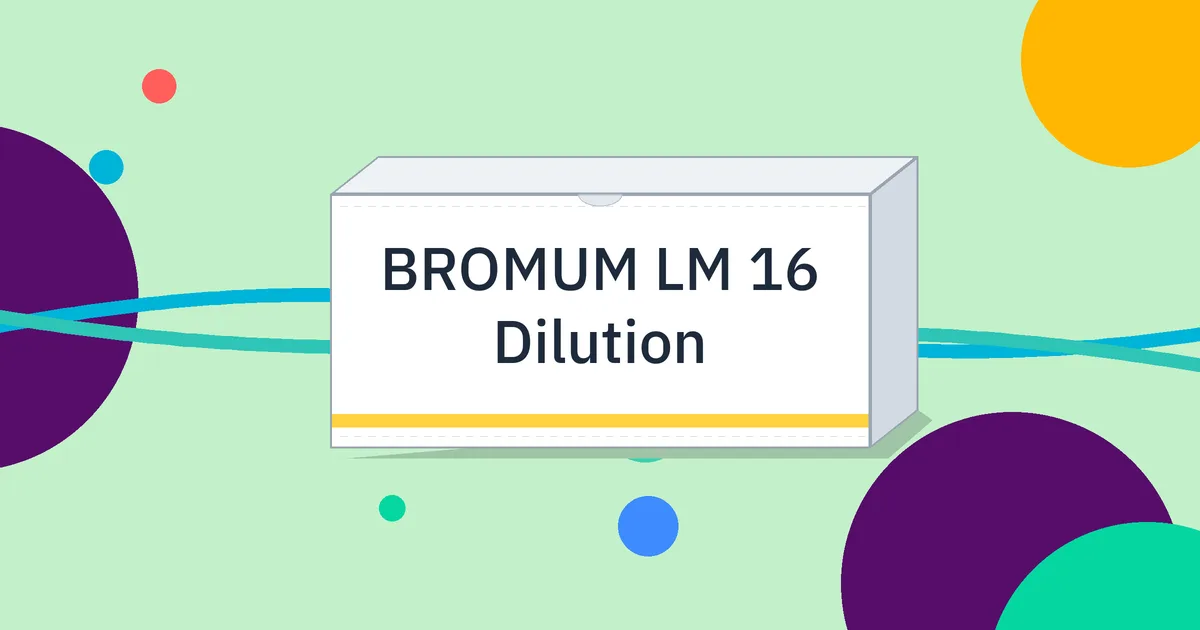 Symbolbild: Packung mit der Aufschrift BROMUM LM 16 Dilution (PZN 12796599) – Verfügbarkeit und Bezug in Apotheken in Frankfurt am Main