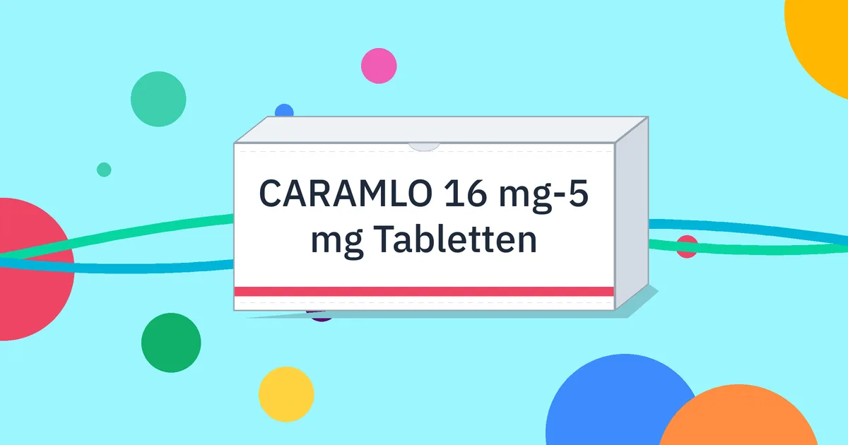 Symbolbild: Packung mit der Aufschrift CARAMLO 16 mg-5 mg Tabletten (PZN 19239287) – Verfügbarkeit und Bezug in Apotheken in Frankfurt am Main