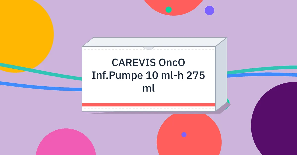 Symbolbild: Packung mit der Aufschrift CAREVIS OncO Inf.Pumpe 10 ml-h 275 ml (PZN 19117503) – Verfügbarkeit und Bezug in Apotheken in Frankfurt am Main