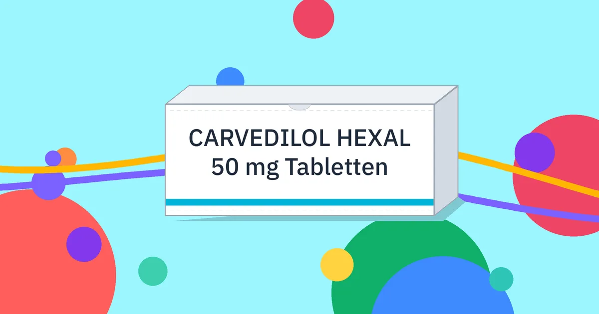 Symbolbild: Packung mit der Aufschrift CARVEDILOL HEXAL 50 mg Tabletten (PZN 02227009) – Verfügbarkeit und Bezug in Apotheken in Frankfurt am Main