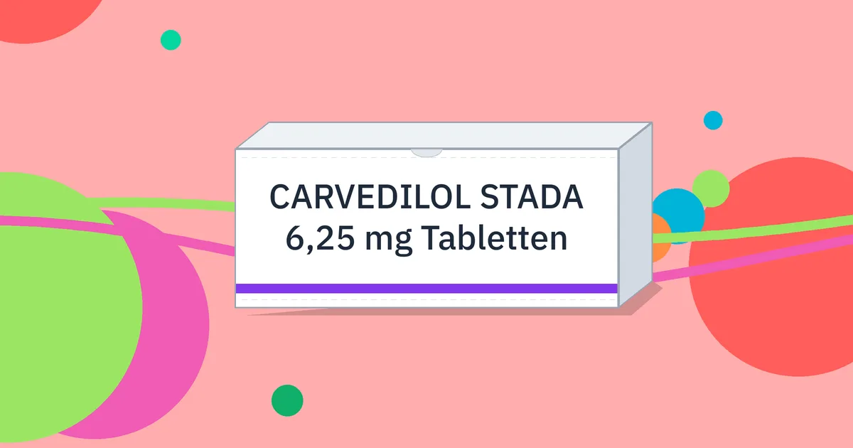 Symbolbild: Packung mit der Aufschrift CARVEDILOL STADA 6,25 mg Tabletten (PZN 02373165) – Verfügbarkeit und Bezug in Apotheken in Frankfurt am Main