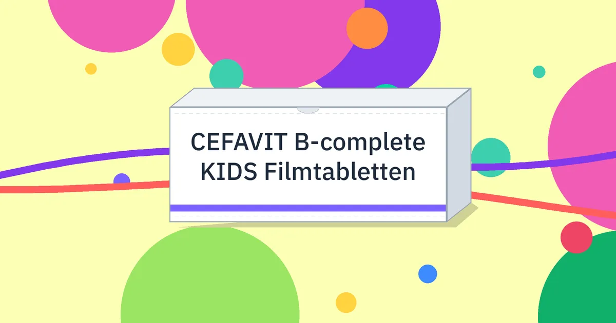 Symbolbild: Packung mit der Aufschrift CEFAVIT B-complete KIDS Filmtabletten (PZN 18657367) – Verfügbarkeit und Bezug in Apotheken in Frankfurt am Main