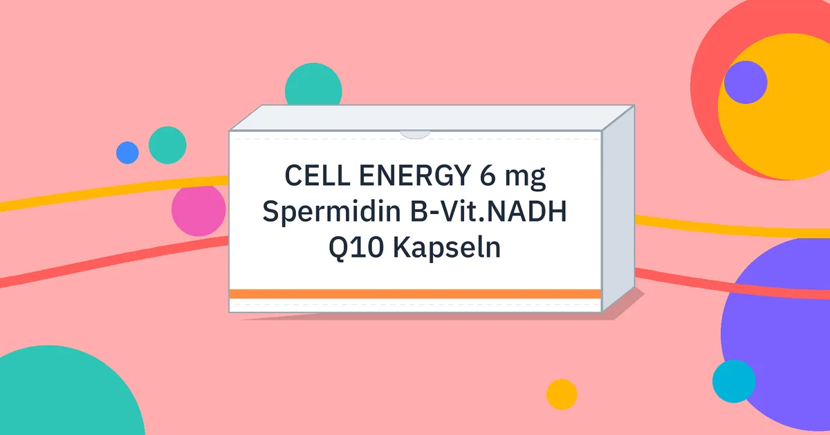 Symbolbild: Packung mit der Aufschrift CELL ENERGY 6 mg Spermidin B-Vit.NADH Q10 Kapseln (PZN 20417021) – Verfügbarkeit und Bezug in Apotheken in Frankfurt am Main
