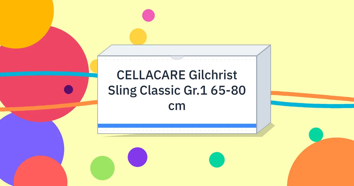 Symbolbild: Packung mit der Aufschrift CELLACARE Gilchrist Sling Classic Gr.1 65-80 cm (PZN 20549834) – Verfügbarkeit und Bezug in Apotheken in Frankfurt am Main