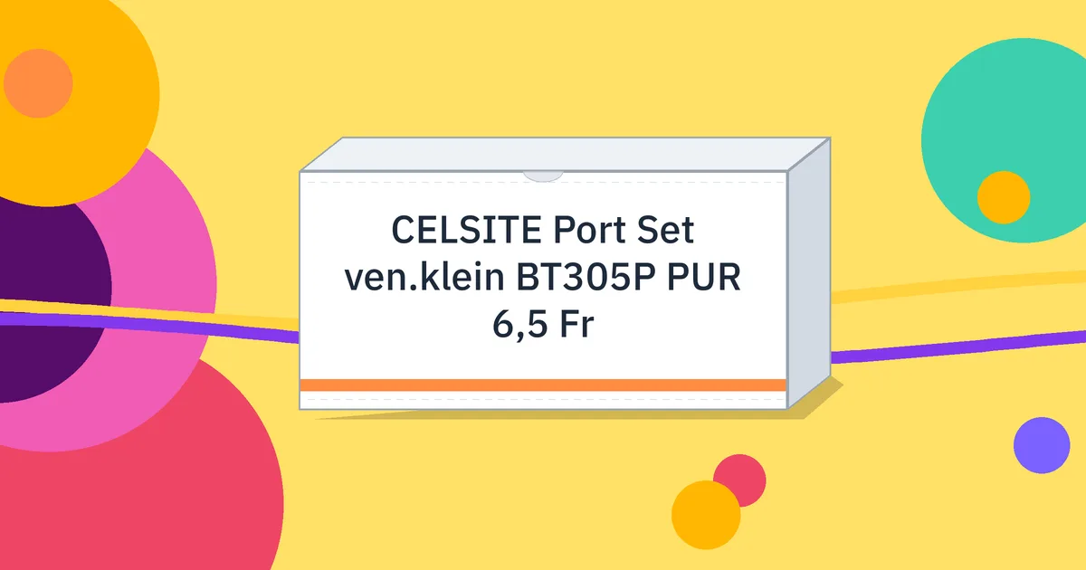 Symbolbild: Packung mit der Aufschrift CELSITE Port Set ven.klein BT305P PUR 6,5 Fr (PZN 10993841) – Verfügbarkeit und Bezug in Apotheken in Frankfurt am Main