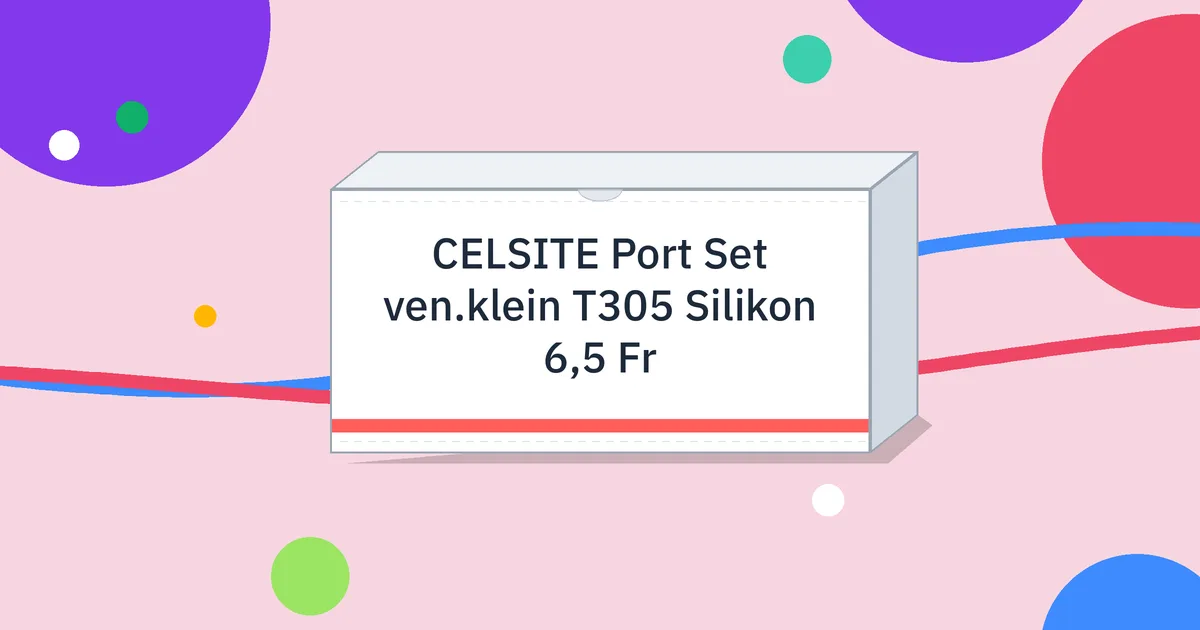 Symbolbild: Packung mit der Aufschrift CELSITE Port Set ven.klein T305 Silikon 6,5 Fr (PZN 01057829) – Verfügbarkeit und Bezug in Apotheken in Frankfurt am Main