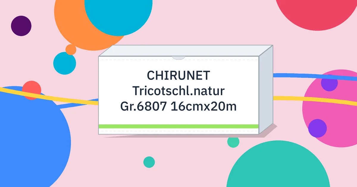 Symbolbild: Packung mit der Aufschrift CHIRUNET Tricotschl.natur Gr.6807 16cmx20m (PZN 08536792) – Verfügbarkeit und Bezug in Apotheken in Frankfurt am Main