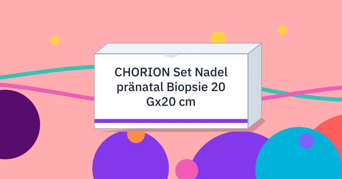 Symbolbild: Packung mit der Aufschrift CHORION Set Nadel pränatal Biopsie 20 Gx20 cm (PZN 16920240) – Verfügbarkeit und Bezug in Apotheken in Frankfurt am Main