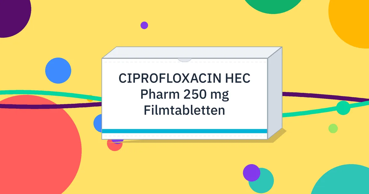 Symbolbild: Packung mit der Aufschrift CIPROFLOXACIN HEC Pharm 250 mg Filmtabletten (PZN 13582162) – Verfügbarkeit und Bezug in Apotheken in Frankfurt am Main